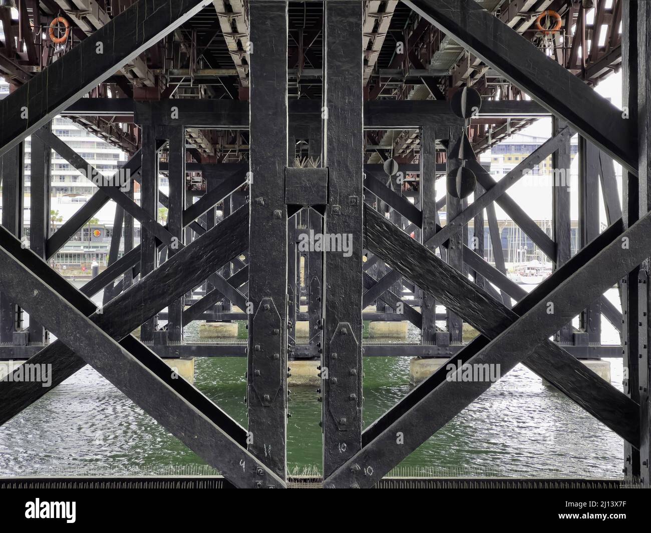Metal structure of Pyrmont Bridge, Swing bridge in Sydney, New South ...