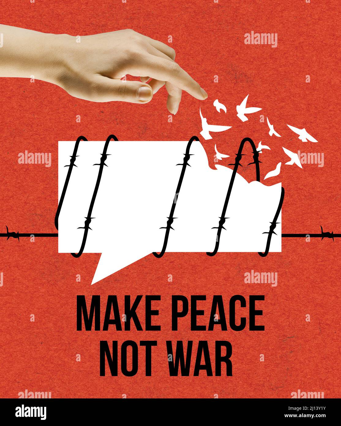 Conceptual image. Freedom of speech. Make peace not war lettering with ...