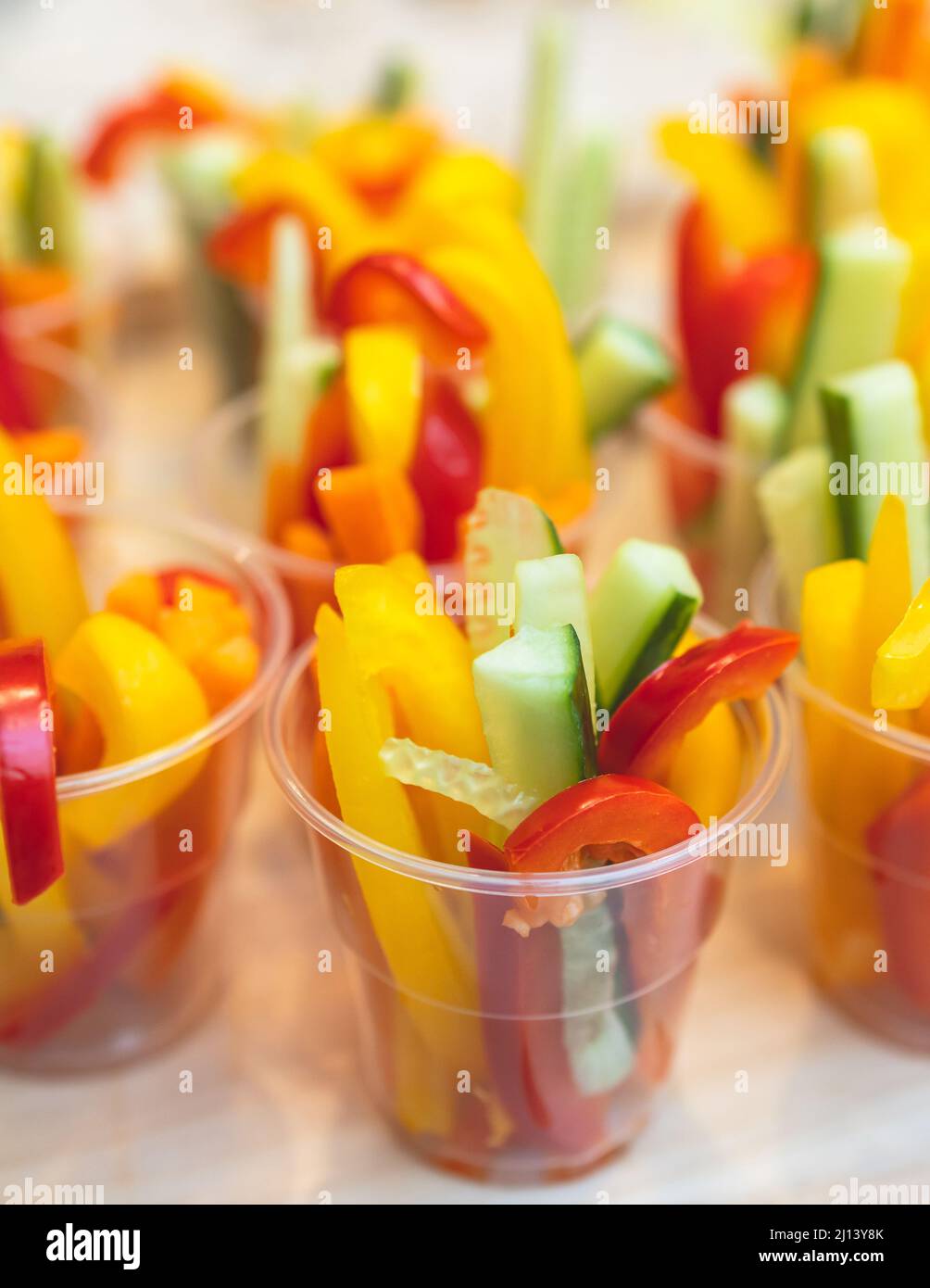 Beautifully decorated catering banquet table with a variety of colorful ...