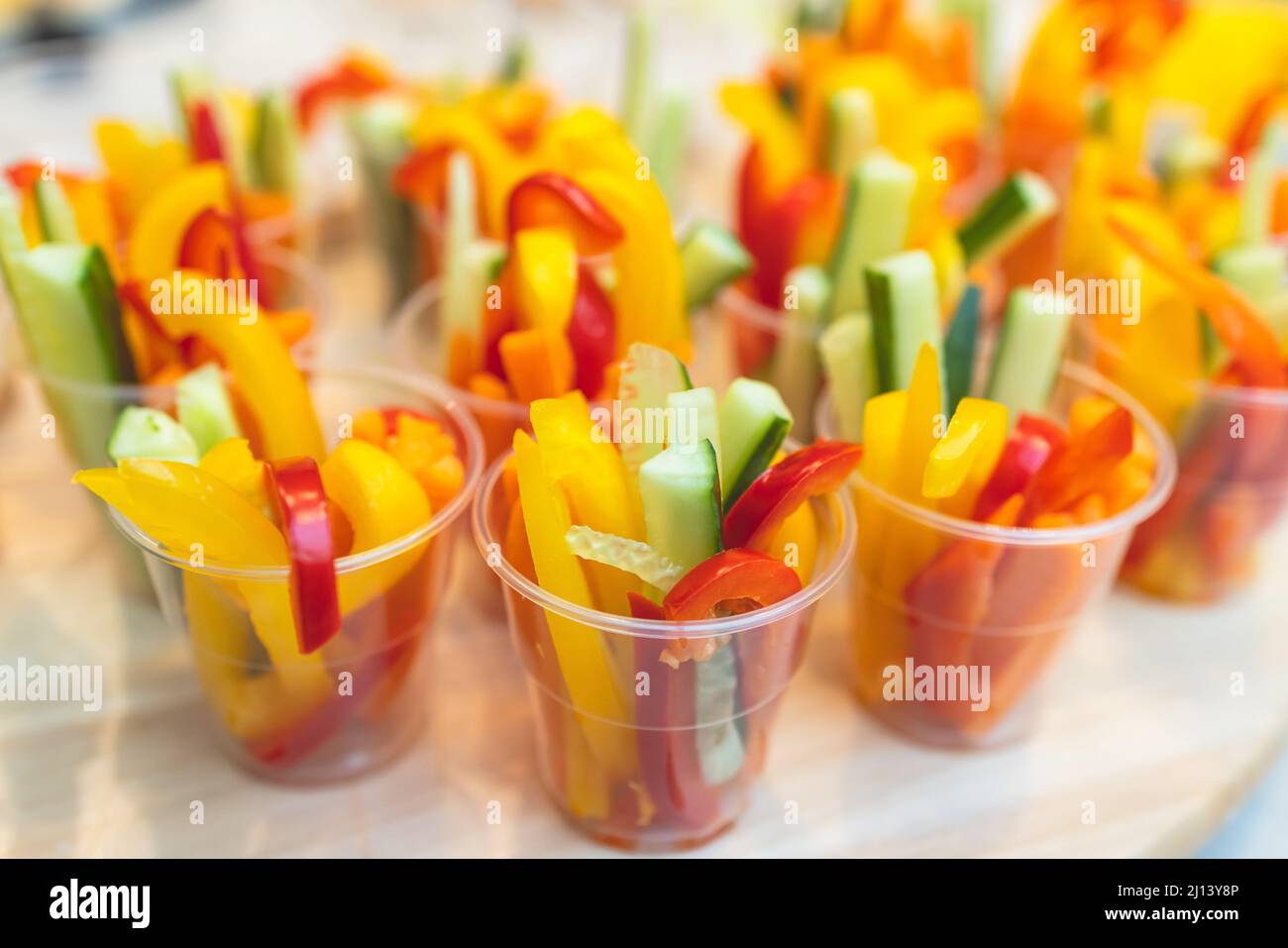 Beautifully decorated catering banquet table with a variety of colorful ...