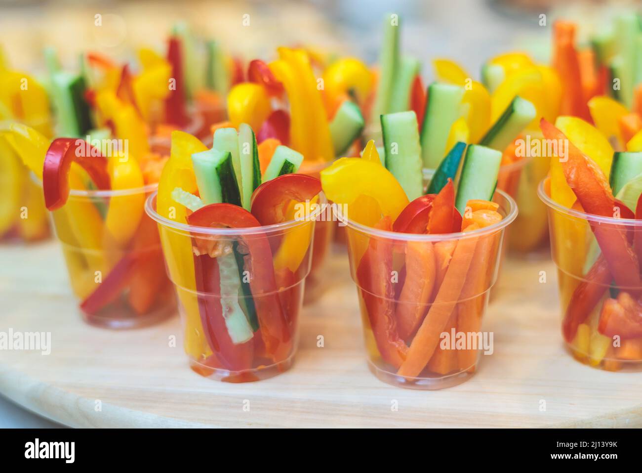 Beautifully decorated catering banquet table with a variety of colorful ...