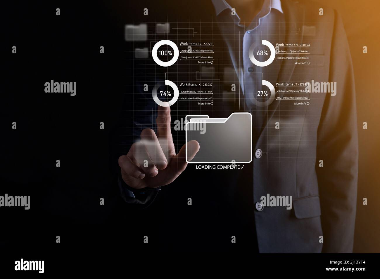 Business developer hand using board framework on virtual modern computer showing innovation ...