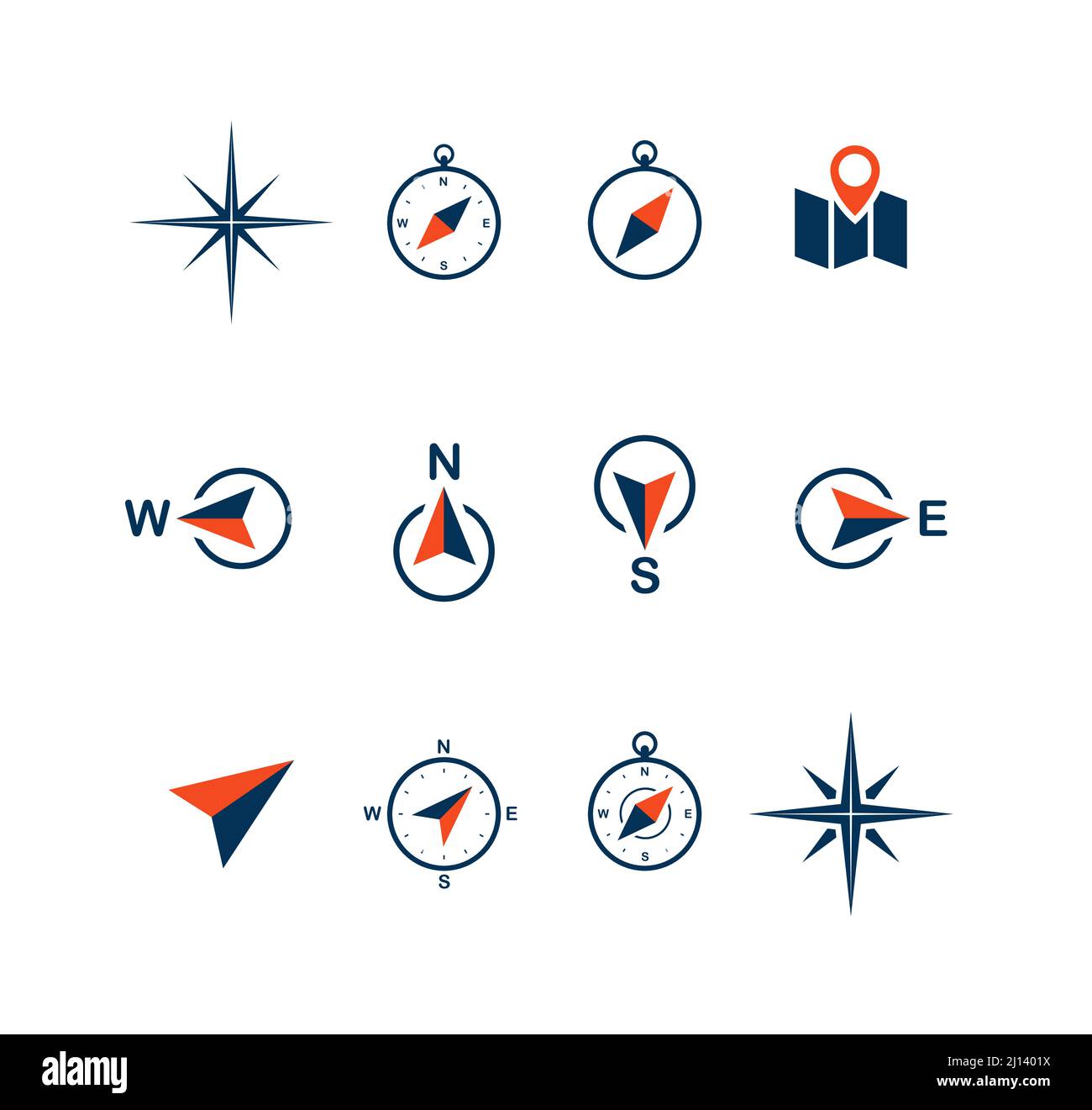 Compass, tourism and travel related set icons. Navigation thin vector ...