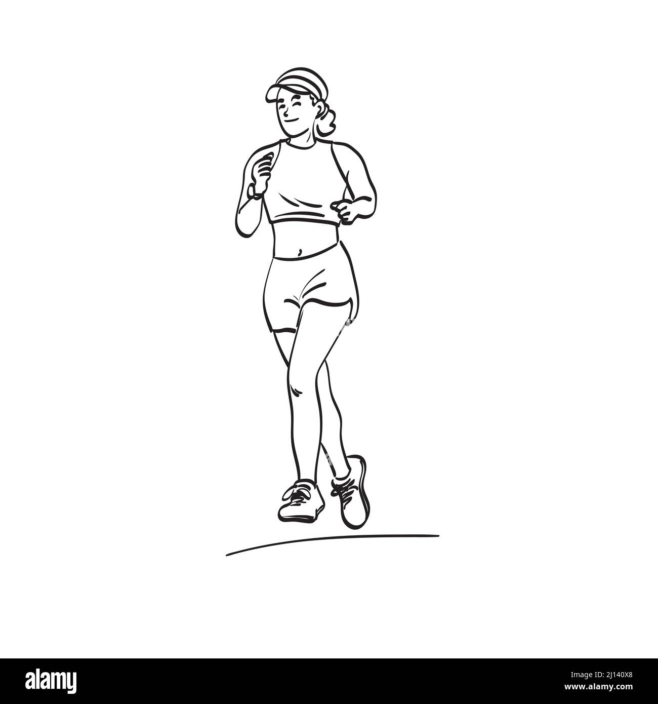 line art young fitness woman running illustration vector hand drawn ...