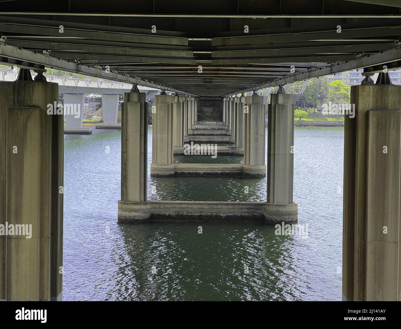 Lower concrete structures of the Iron Cove Bridge in Sydney, Australia ...