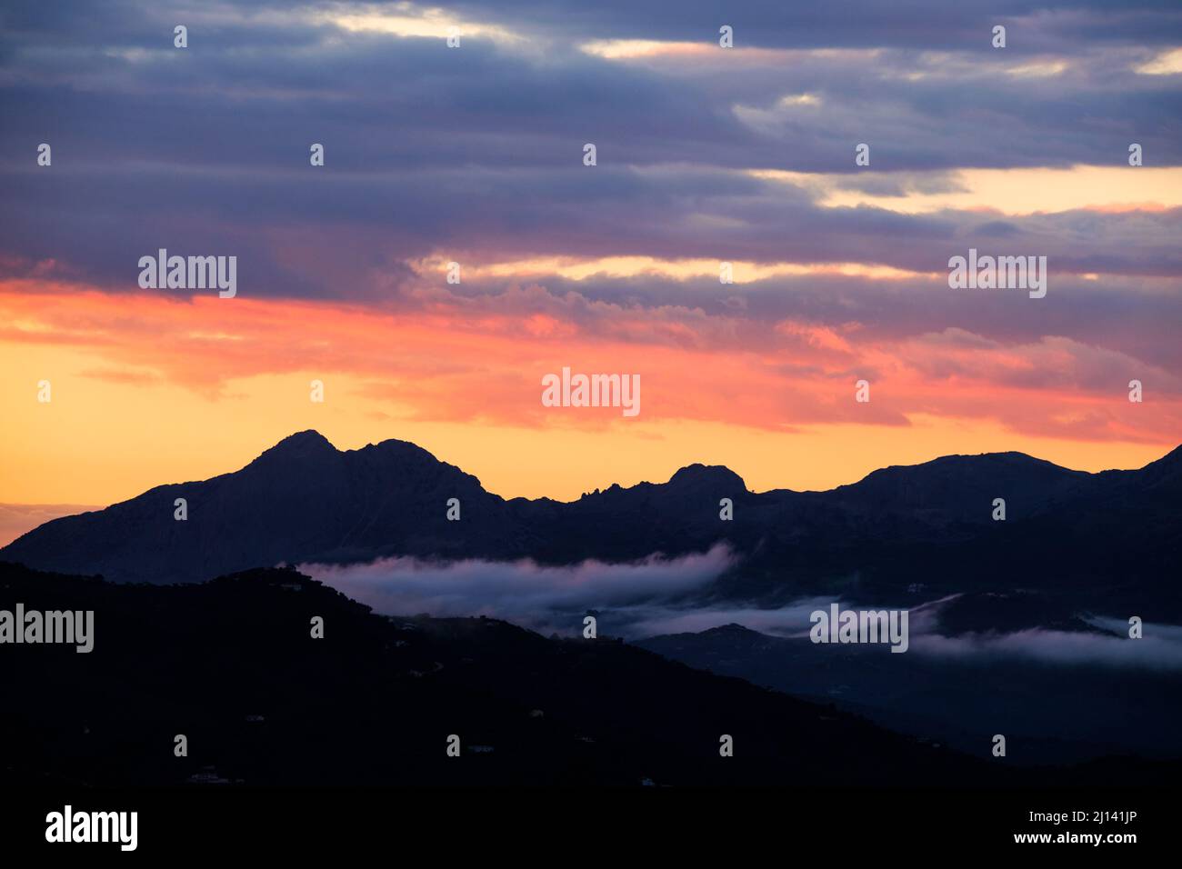 Dusk in the Axarquia region of Malaga, Andalucía, Costa del Sol, Spain ...