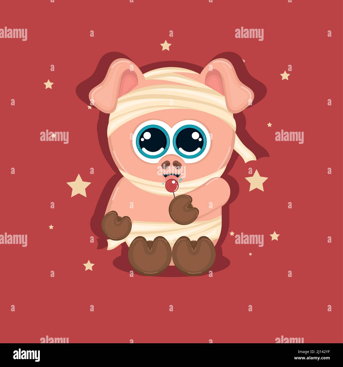 Isolated cute pig cartoon character with a mummy costume Vector Stock ...