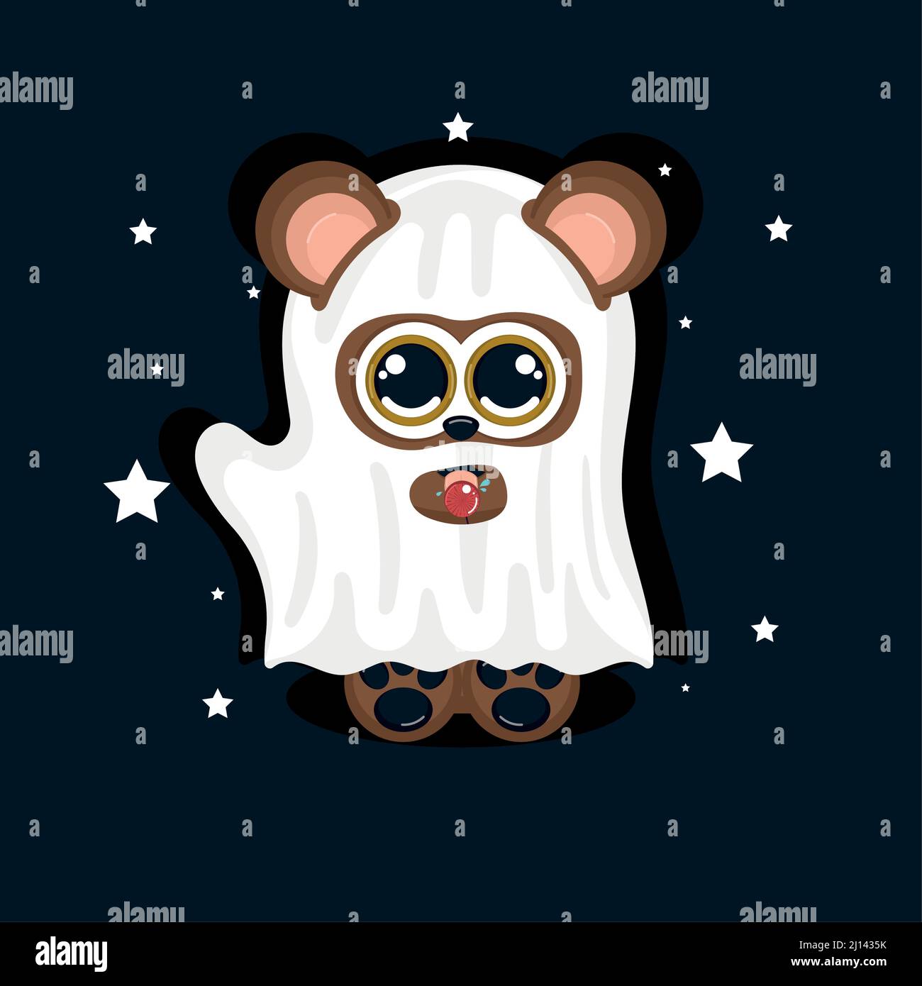 Isolated cute bear cartoon character with a ghost costume Vector Stock ...