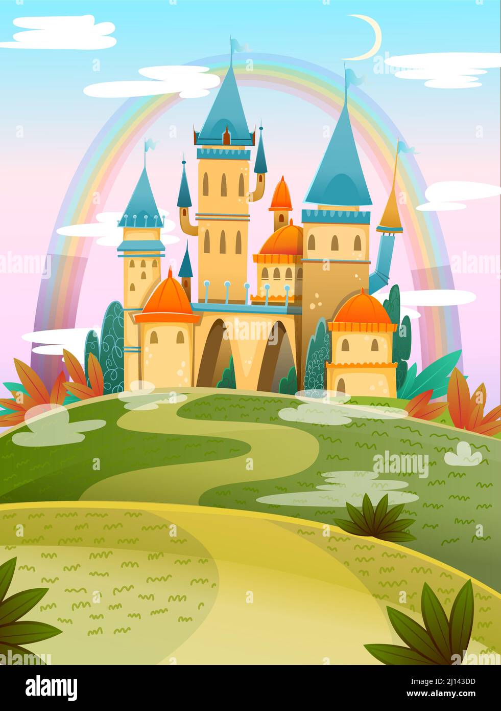 Cute cartoon castle. FairyTale cartoon castle. Fantasy fairy tale ...