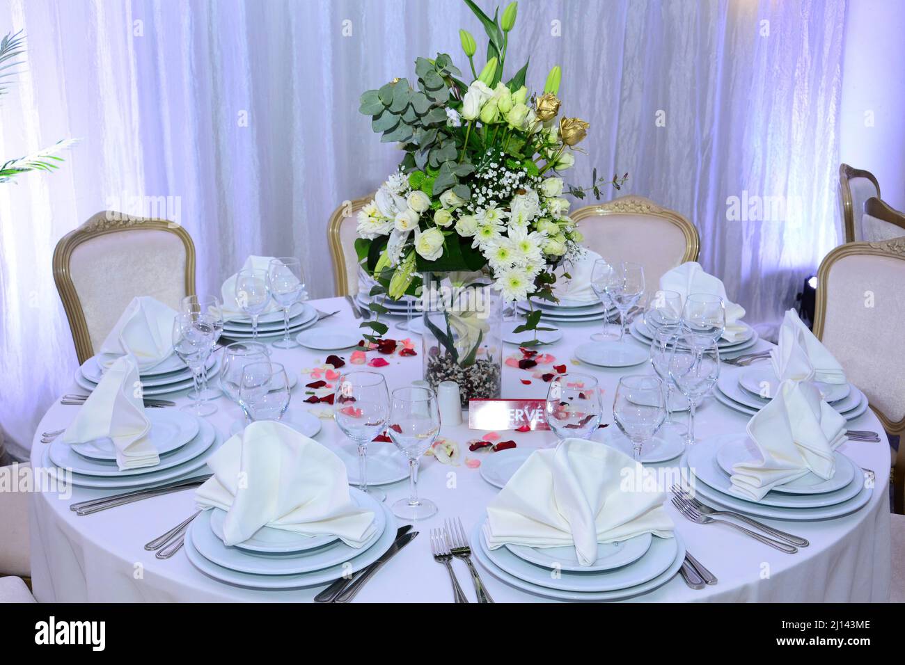 Arrangement of an elegant wedding party table in a special events ...