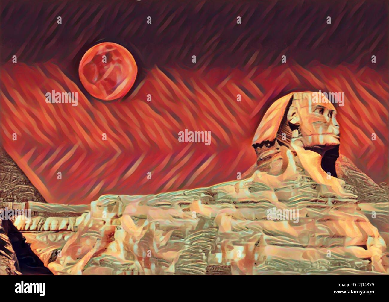 Great Sphinx of Giza with a full moon in the cloudless sky. The photo ...