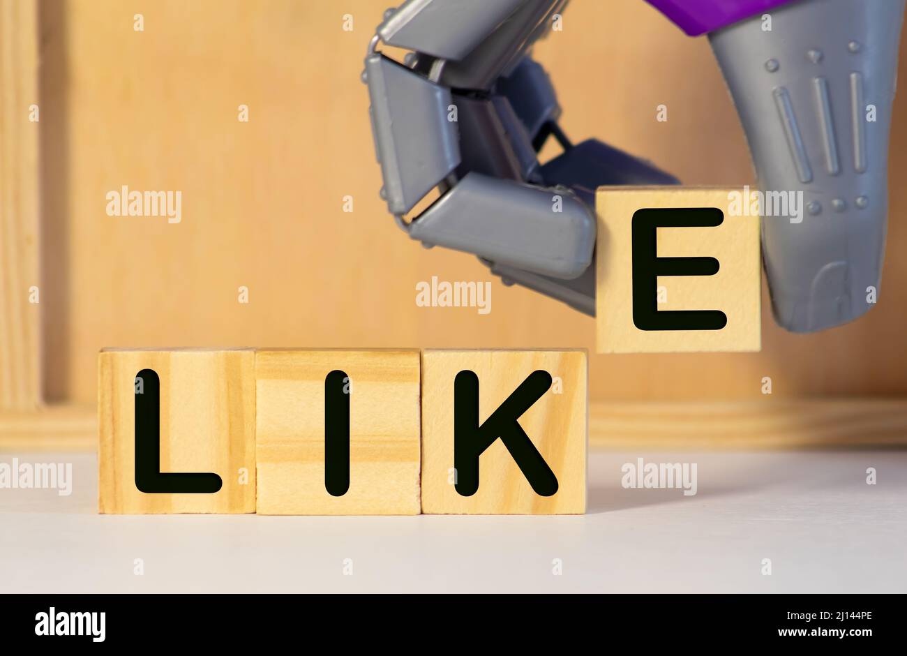 like message on white background, The word like written in plastic ...