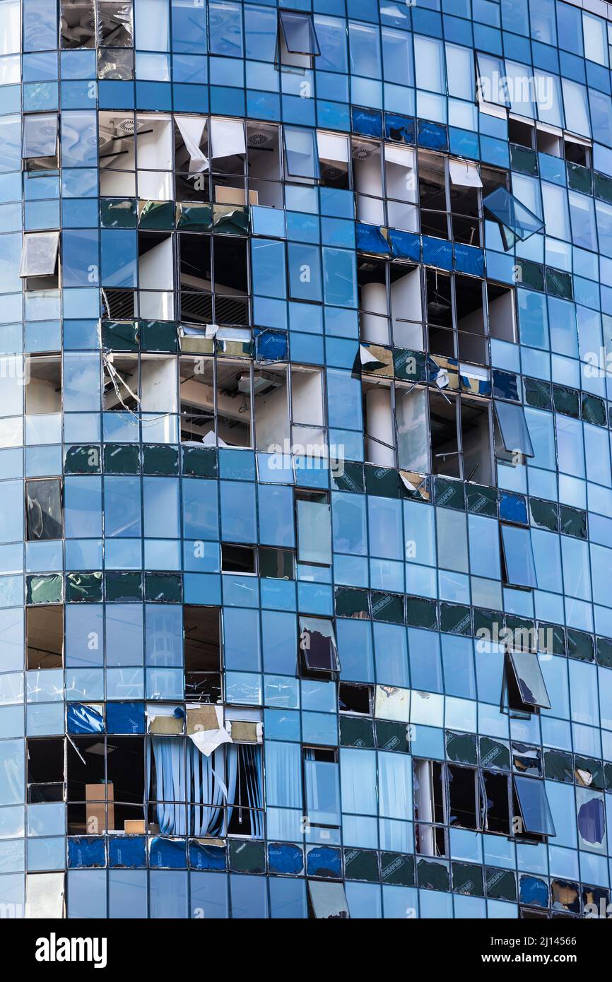 KYIV, UKRAINE - Mar. 21, 2022: War in Ukraine. Building damaged by ...