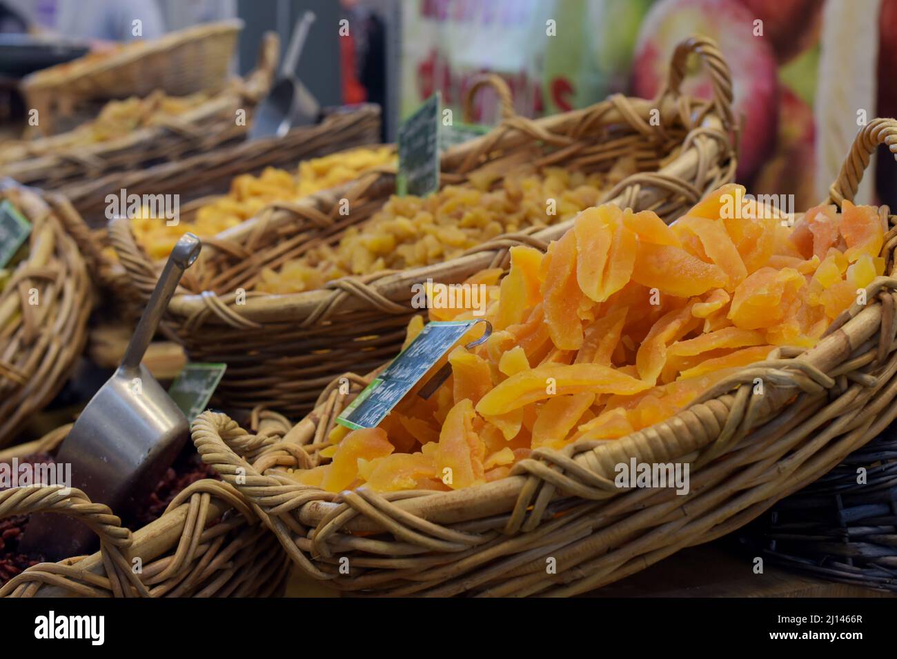 view of a display of dried fruits in a shop Stock Photo - Alamy