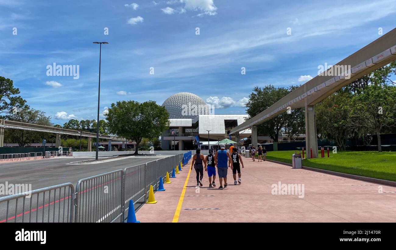 Orlando, FL USA- August 3, 2020: People walking into EPCOT in Walt ...