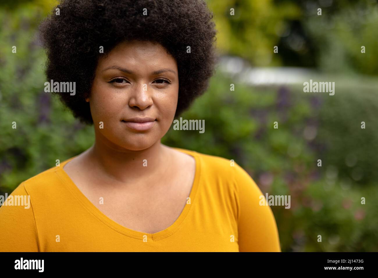 Portrait of african american mid adult woman with afro hairstyle ...