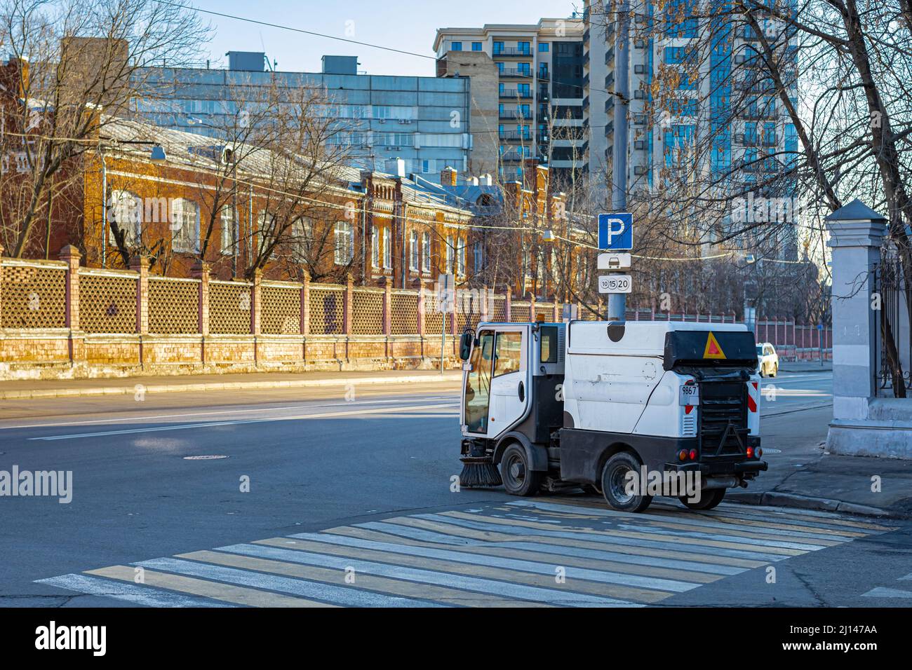Moscow, Russia - March 19, 2022: City sweeper stands at an empty ...