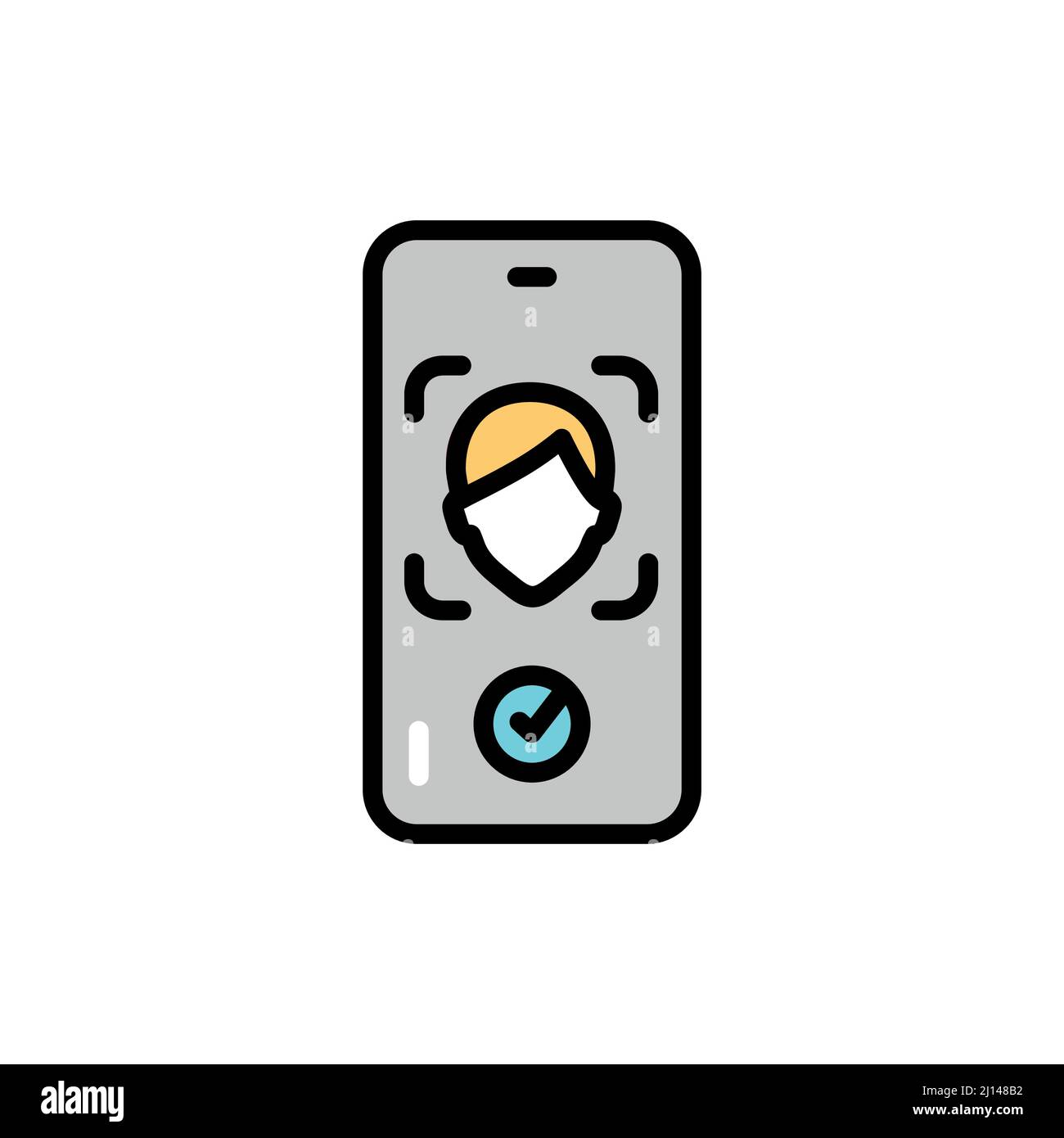 Identification face on smartphone color line icon. Deep face Stock ...