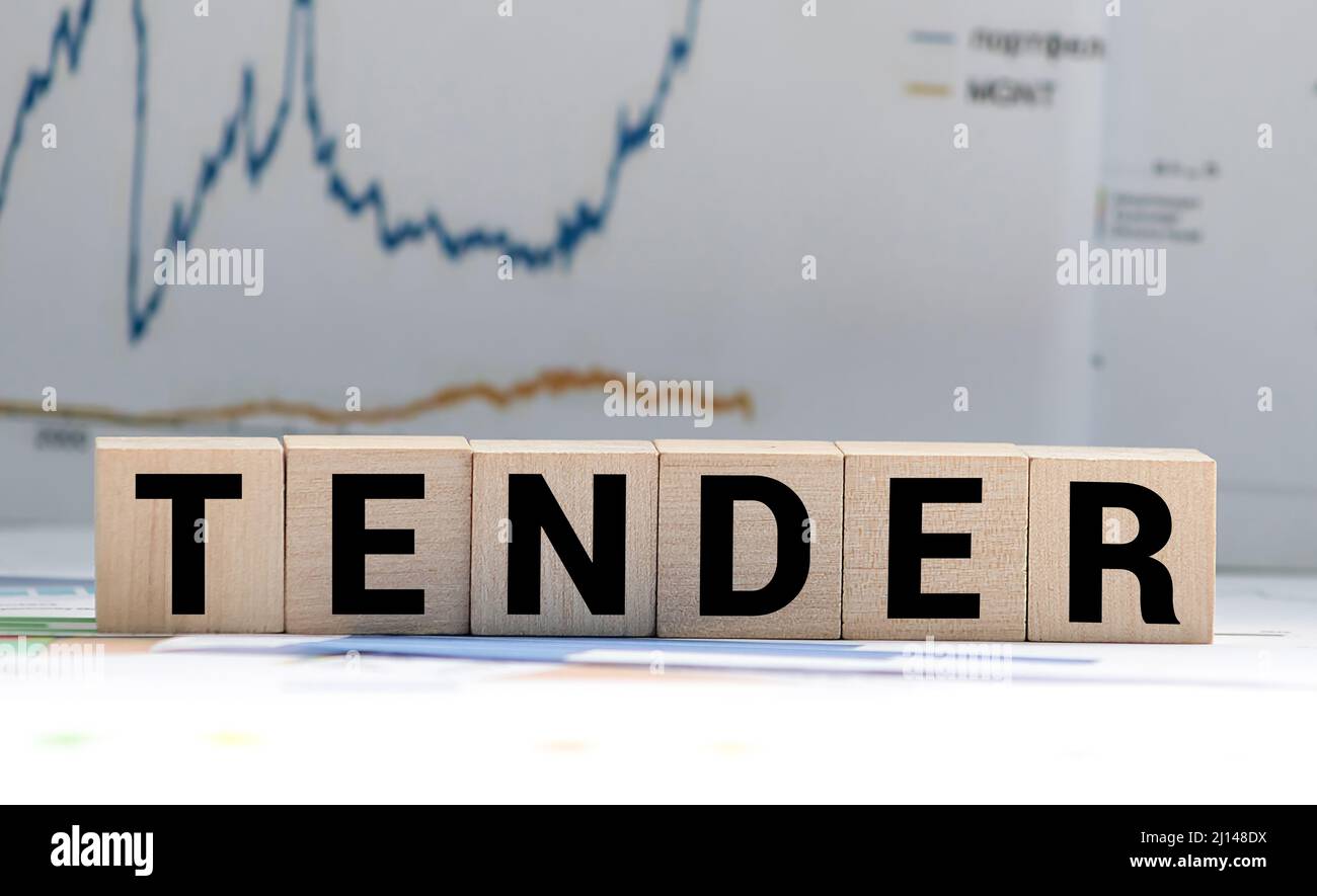 TENDER word made with building blocks isolated on white Stock Photo - Alamy