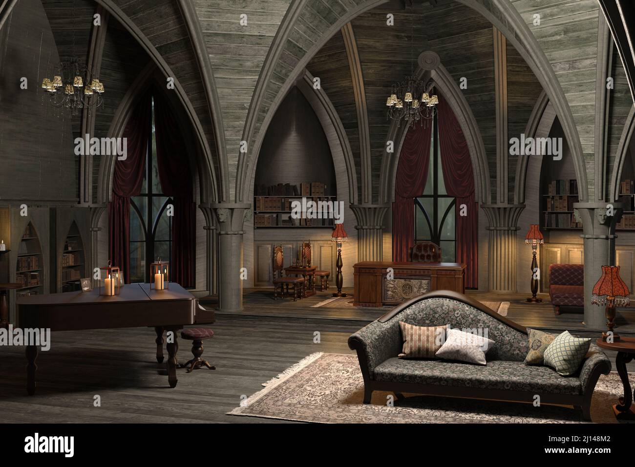 Ancient luxury gothic hall environment 3d render Stock Photo - Alamy