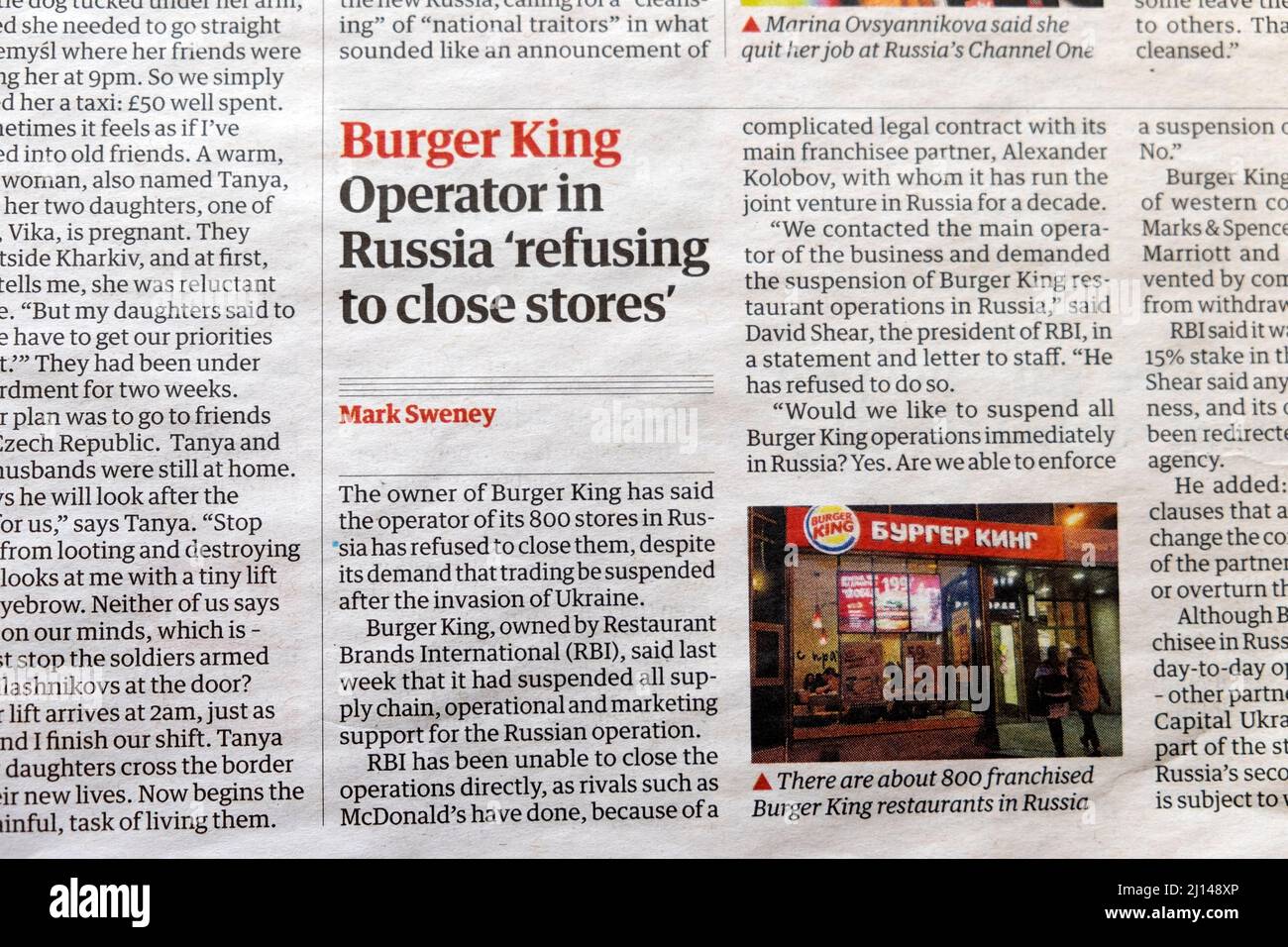 'Burger King Operator in Russia 'refusing to close stores' Guardian ...