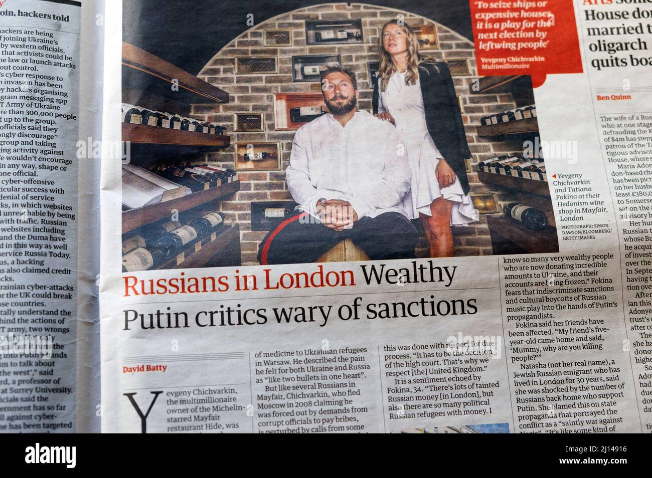 'Russians in London Wealthy Putin critics wary of sanctions' Guardian newspaper clipping article ...