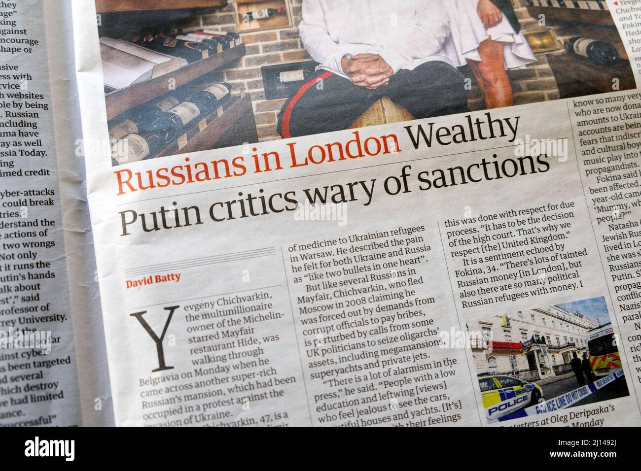 'Russians in London Wealthy Putin critics wary of sanctions' Guardian newspaper clipping article ...