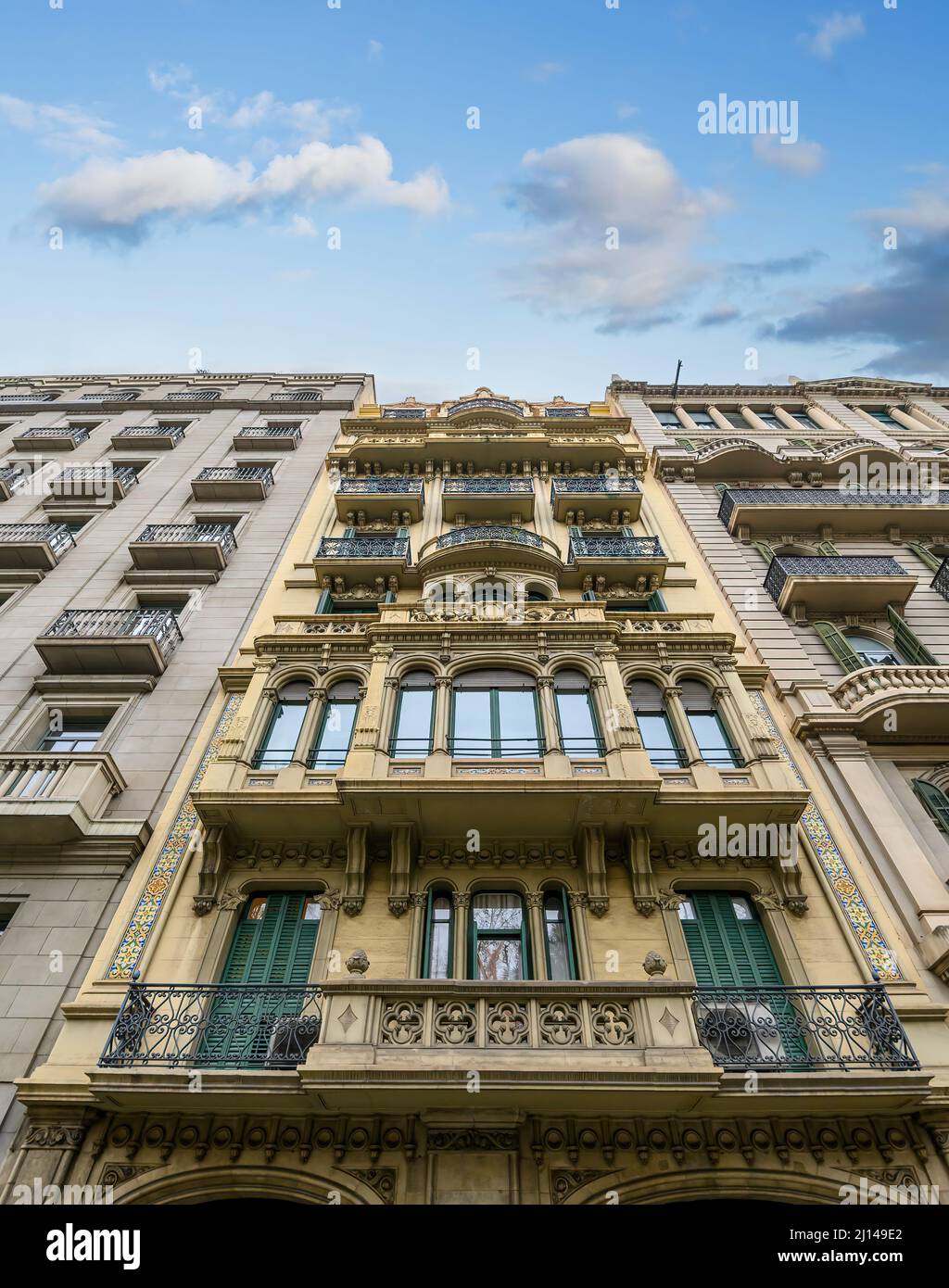 An outstanding example of late Modernism building facade in Barcelona ...