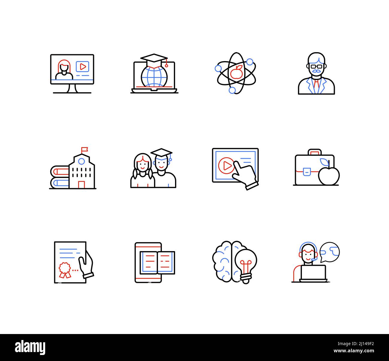 Online and offline learning - line design style icons Stock Vector ...
