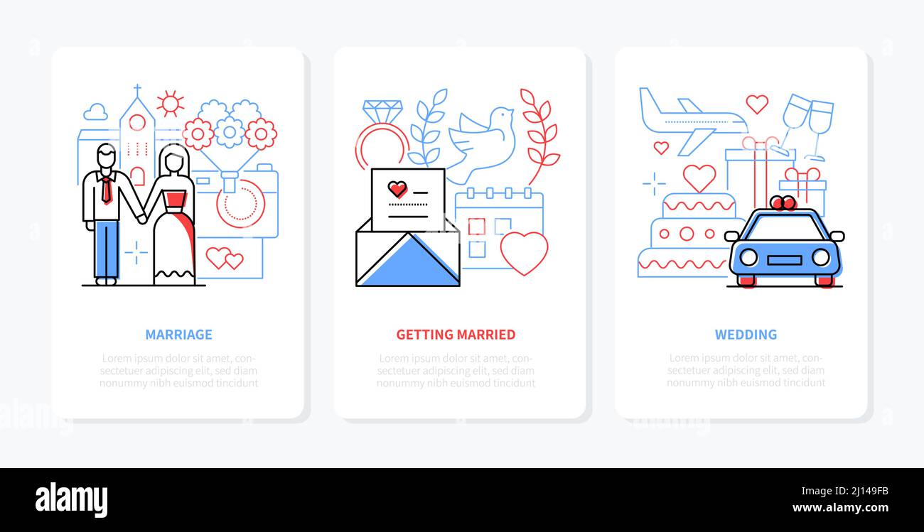 Wedding and marriage - line design style banners set Stock Vector Image ...