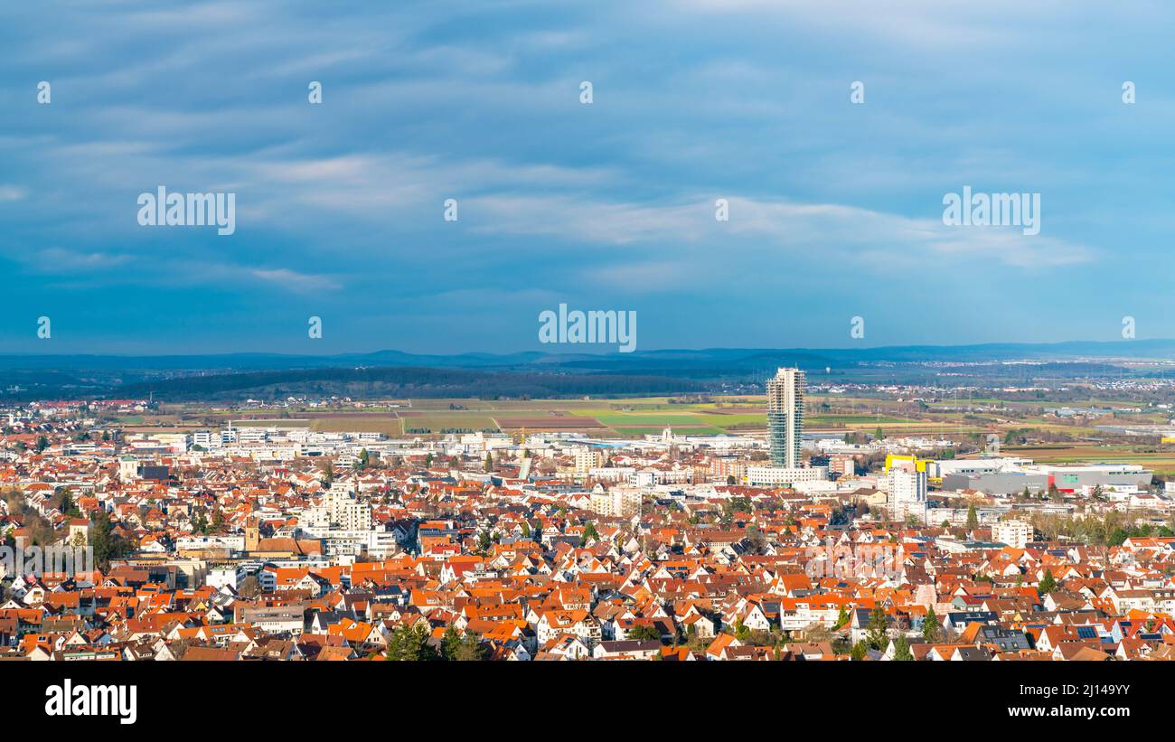Germany, Fellbach city panorama cityscape view above skyline and ...