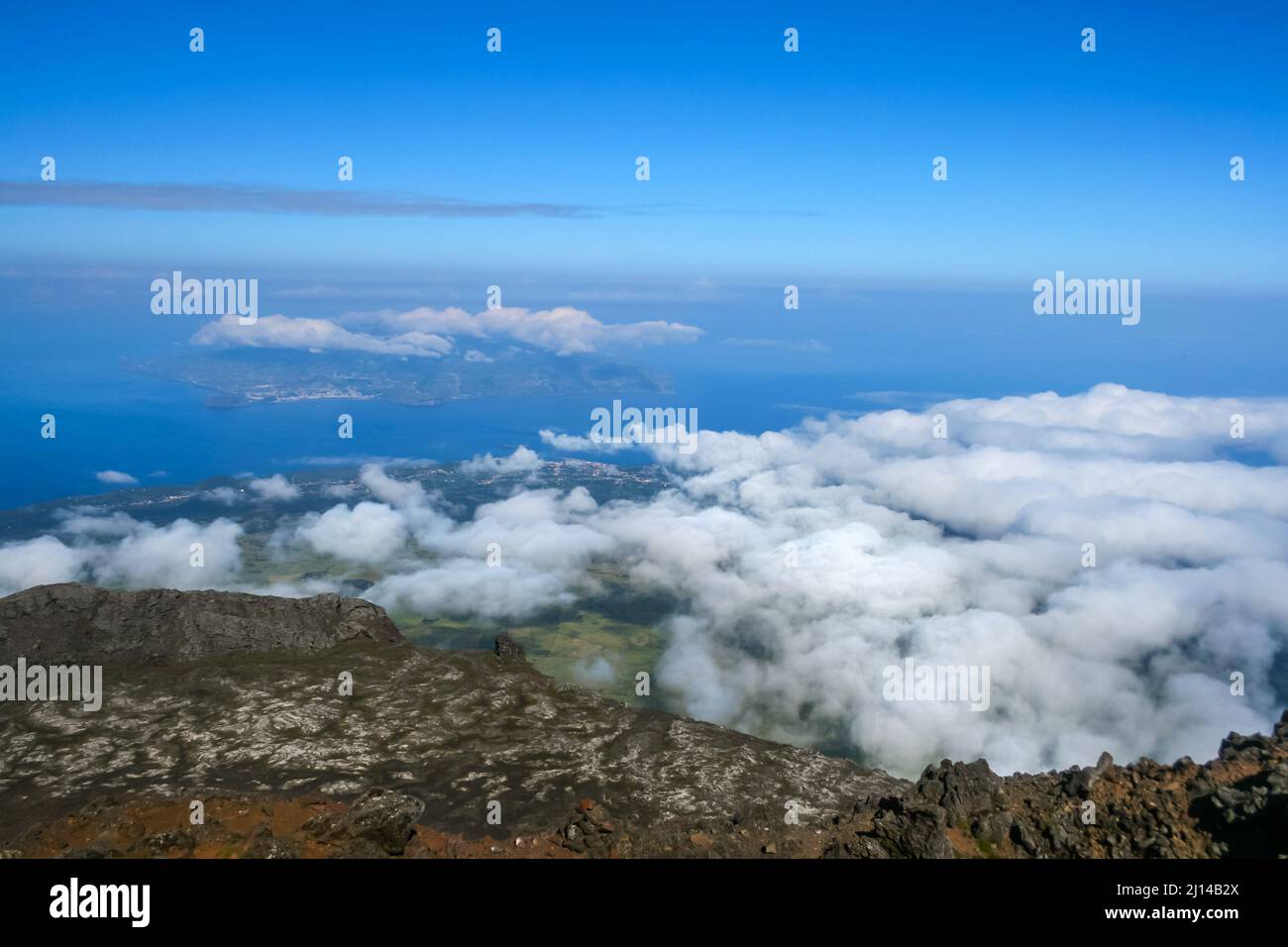 Panorama landscape from the top of Pico volcano at hiking at azores ...