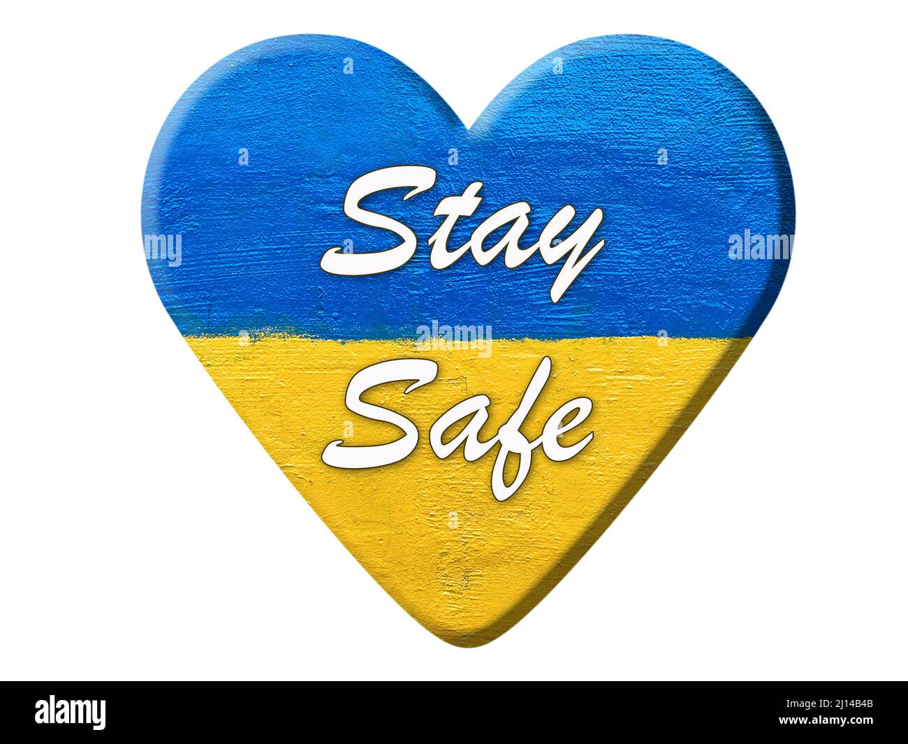message Stay safe on heart with Ukrainian flag painted on wall Stock ...