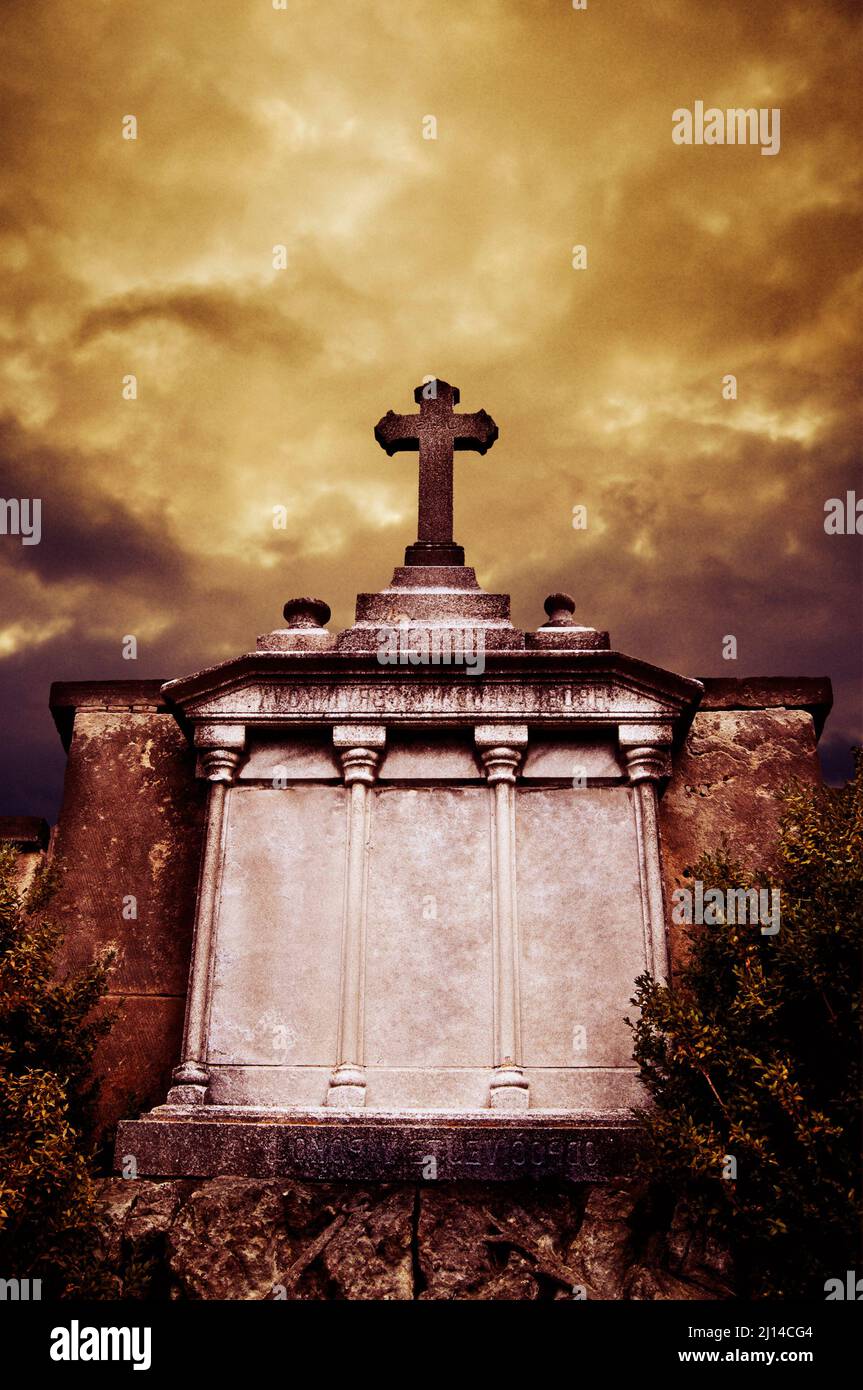 old grave with a cross and dramatic sky Stock Photo - Alamy
