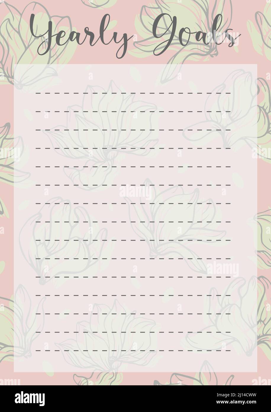 Yearly schedule minimalist planner page design with magnolia. List grid ...