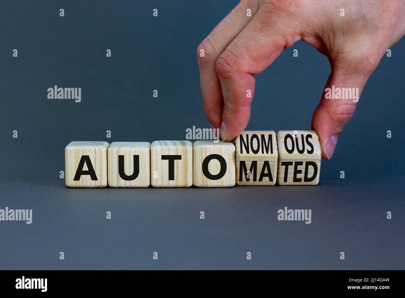 Autonomous or automated vehicle symbol. Businessman turns cubes and ...