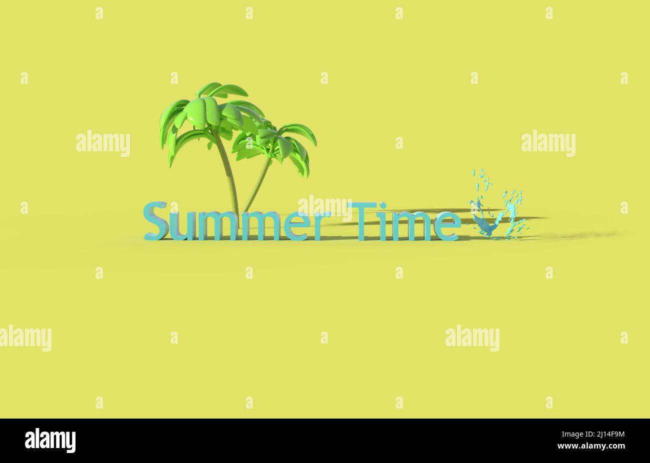 3d design, with the text "summer time" in blue with palm trees and a ...