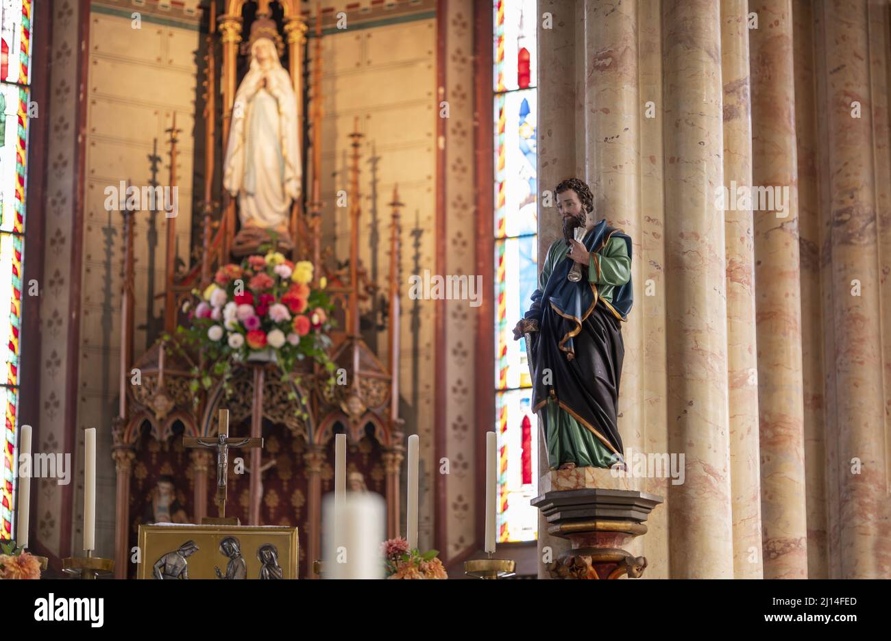 View of a virgin mary altar catholic church Stock Photo - Alamy