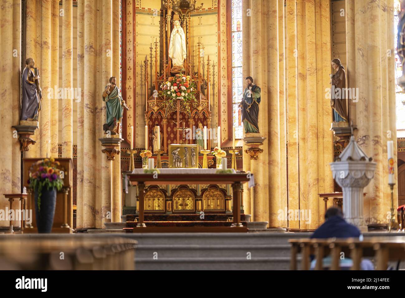 View of a virgin mary altar catholic church Stock Photo - Alamy