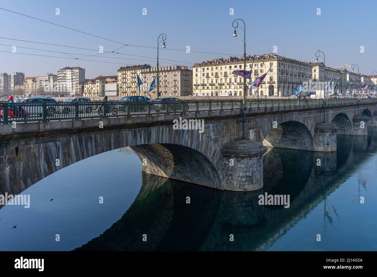 Turin, Italy - February 25, 2022: View of the Ponte Vittorio Emanuele I ...