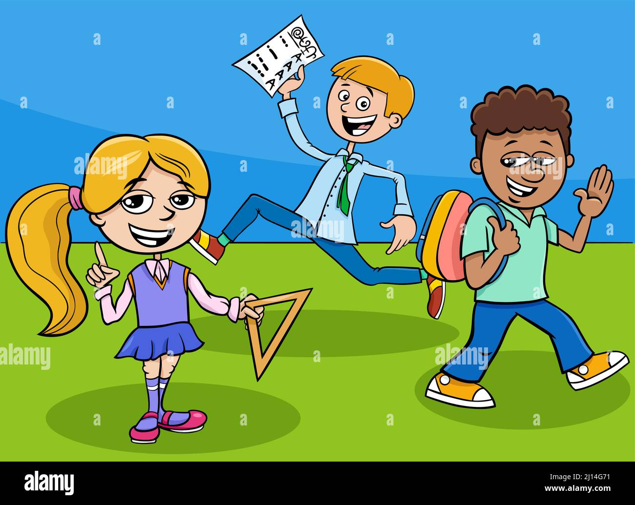 Cartoon illustration of elementary age girl and boys students ...