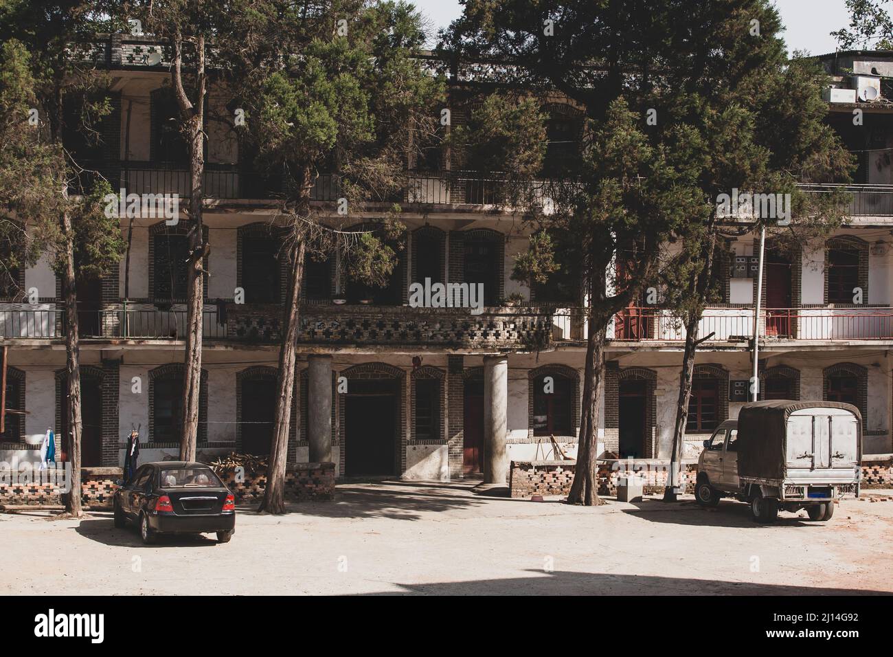 The landscape of an old residential building at a people's commune in ...