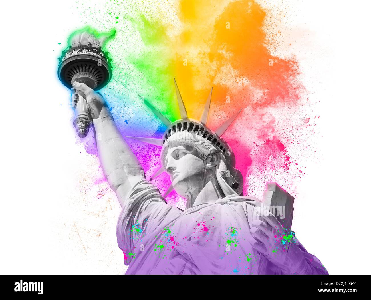 Statue of Liberty with colorful rainbow holi paint powder explosion ...