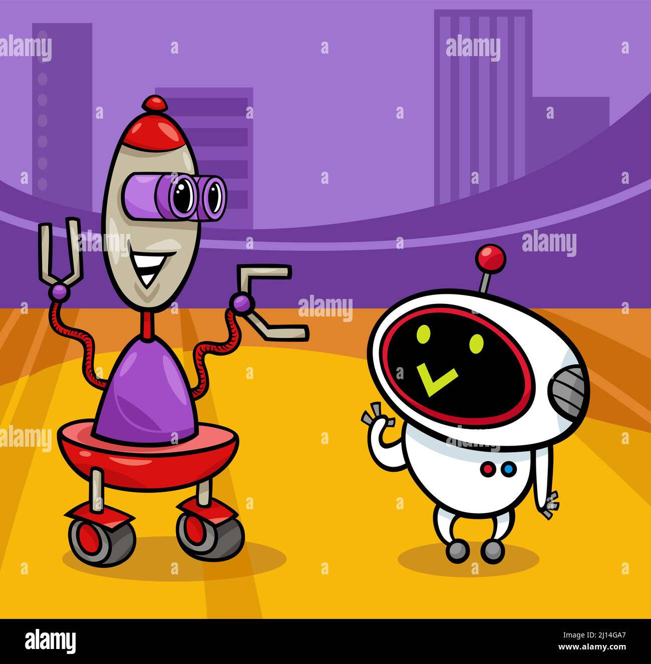 Cartoon illustration of funny robots characters talking Stock Vector ...