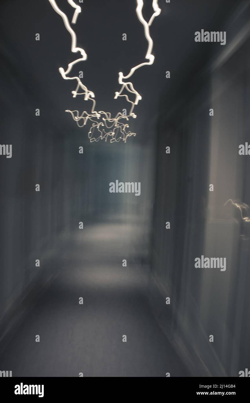 interior corridor of a building with paranormal activity, nightmare ...