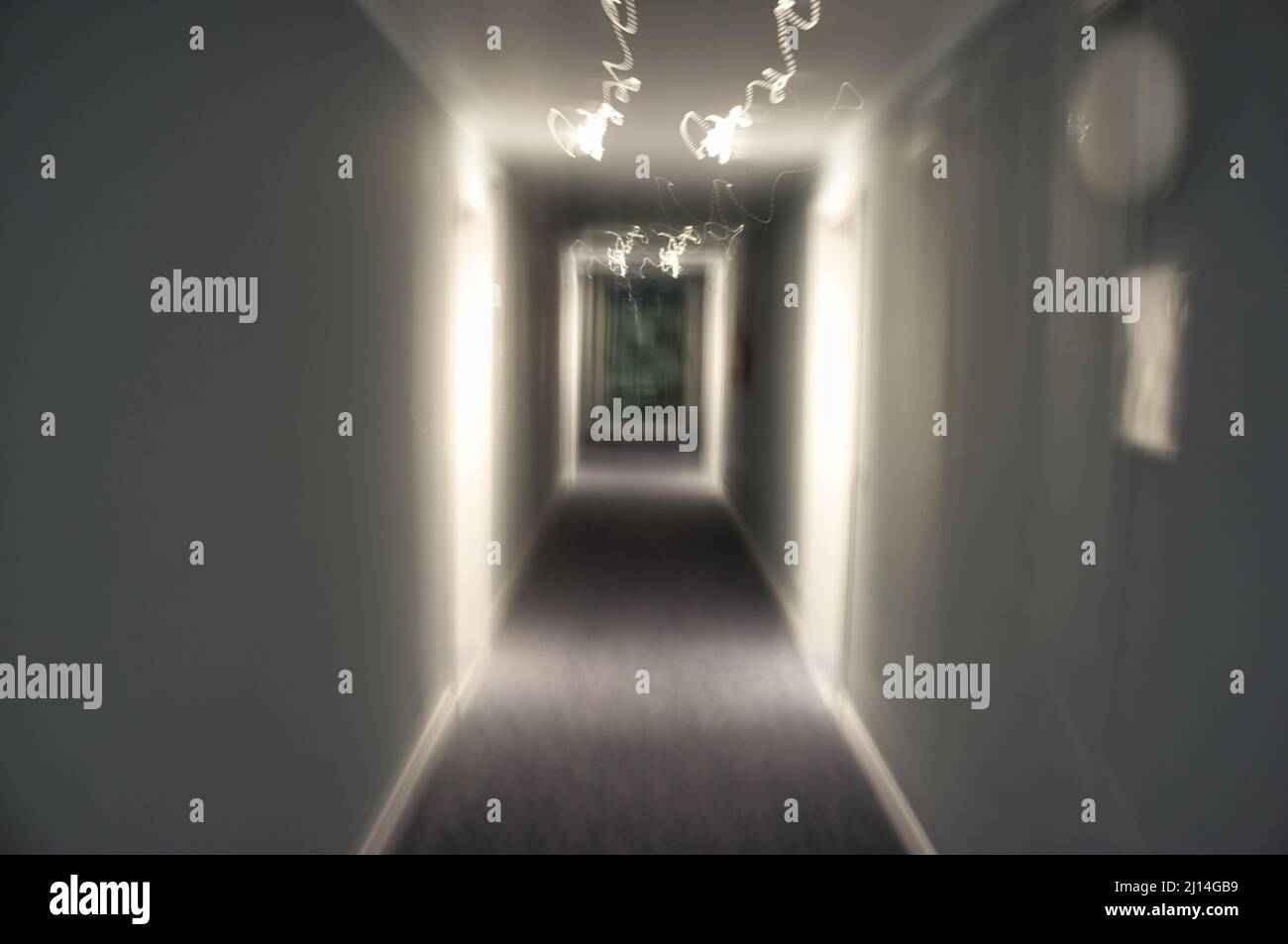 interior corridor of a building with paranormal activity, nightmare ...