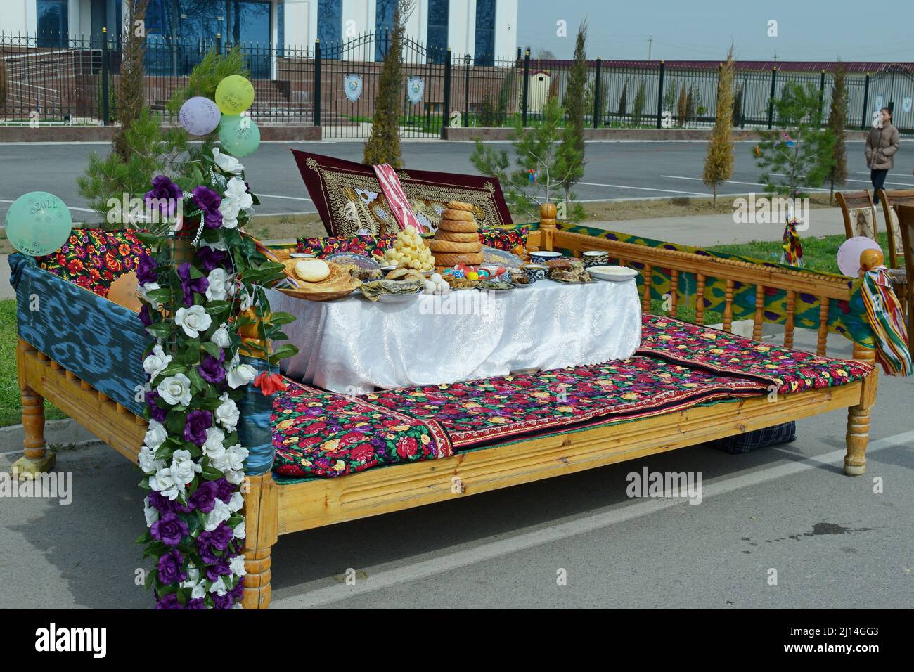 Festive decorations in the national Uzbek style on the celebration of ...