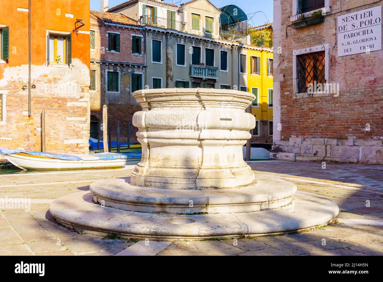Venice, Italy - March 02, 2022: view of a water well, in Venice, Veneto ...