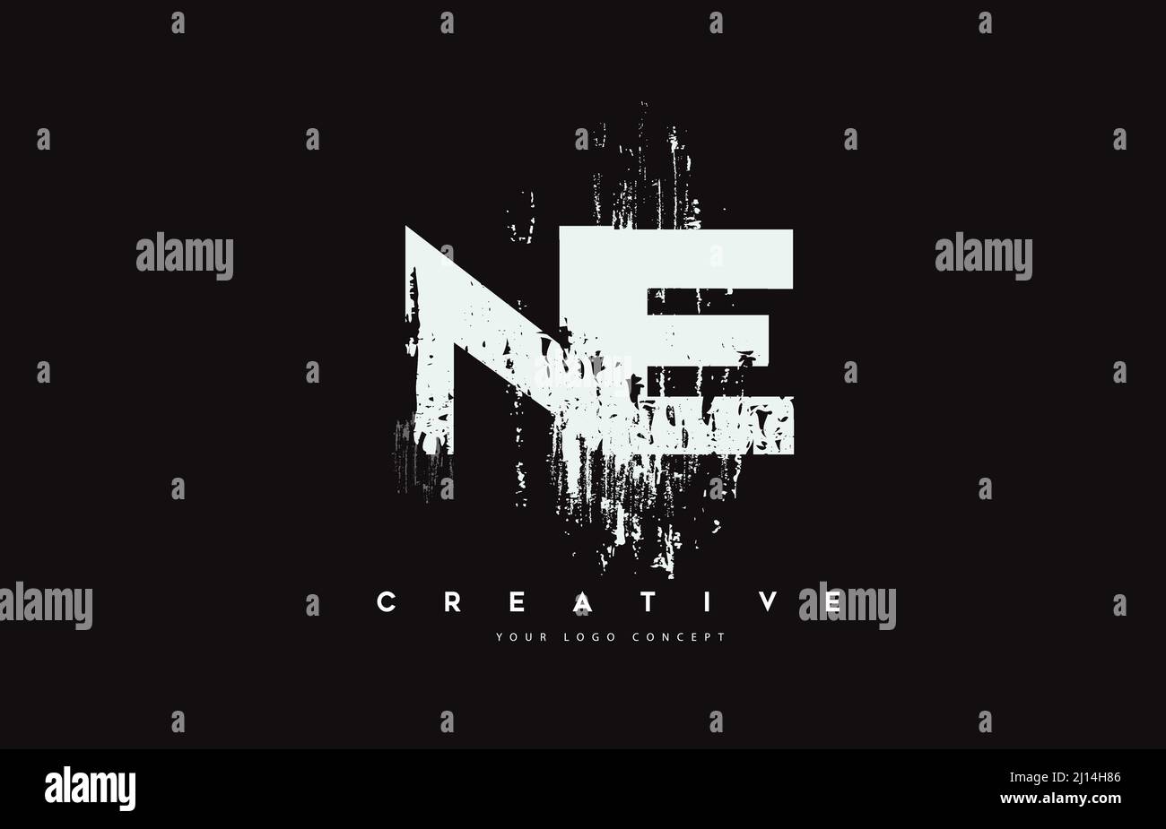 NE N E Grunge Brush Letter Logo Design in White Colors. Creative Brush ...