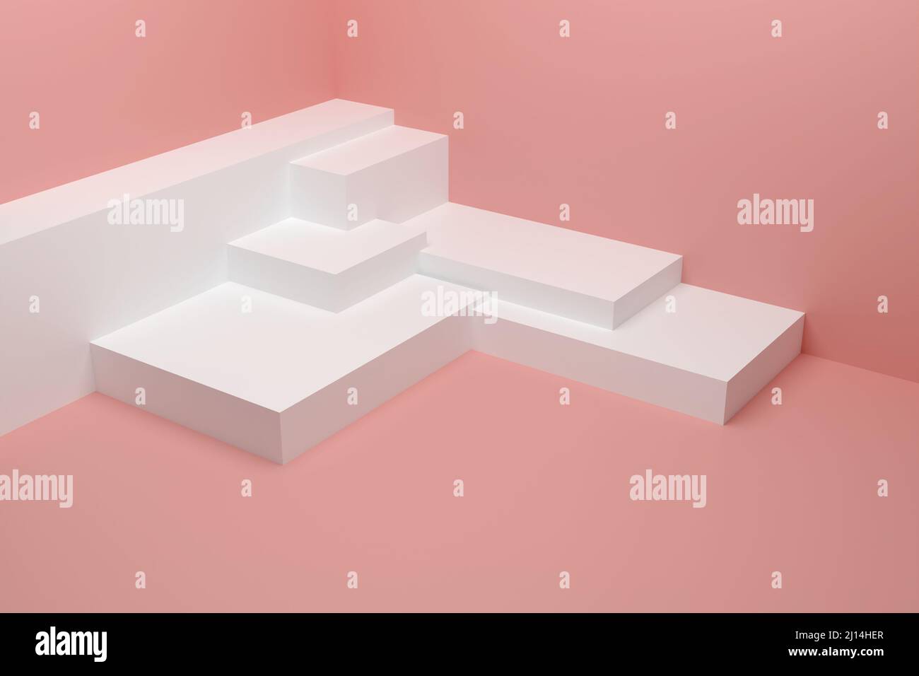 Pedestal for placing objects. Abstract scene. White rectangular steps ...